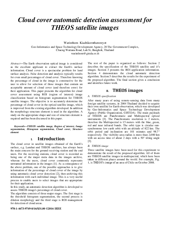 (PDF) Cloud cover automatic detection assessment for THAICHOTE satellite images