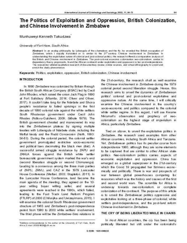 (PDF) The Politics of Exploitation and Oppression, British Colonization ...