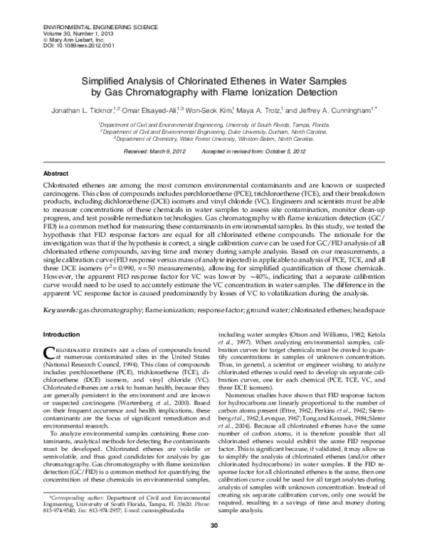 (PDF) Simplified Analysis of Chlorinated Ethenes in Water Samples by ...