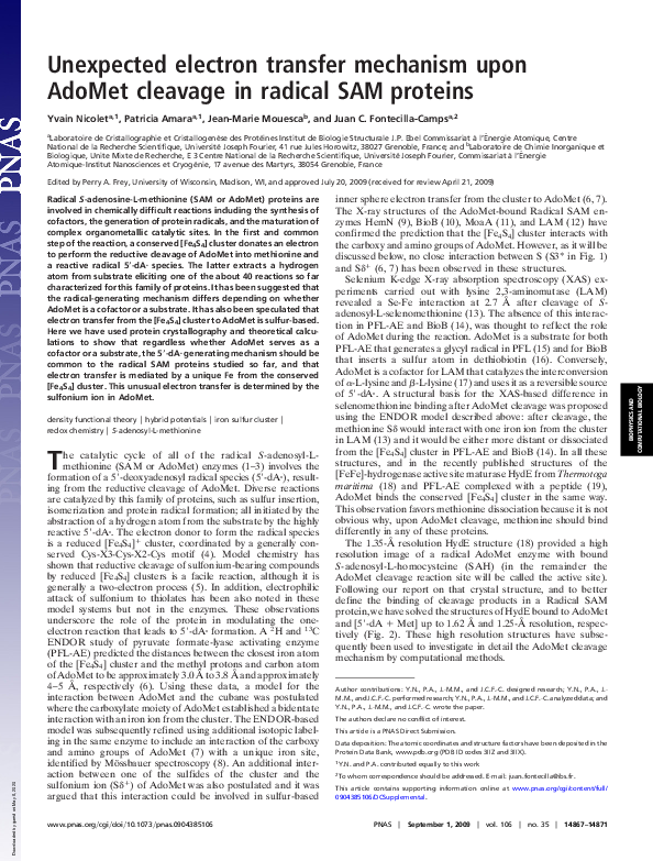 (PDF) Unexpected electron transfer mechanism upon AdoMet cleavage in ...