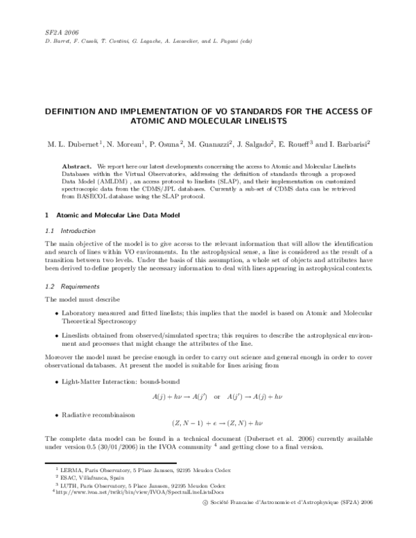 (PDF) Definition and Implementation of VO standards for the access of ...