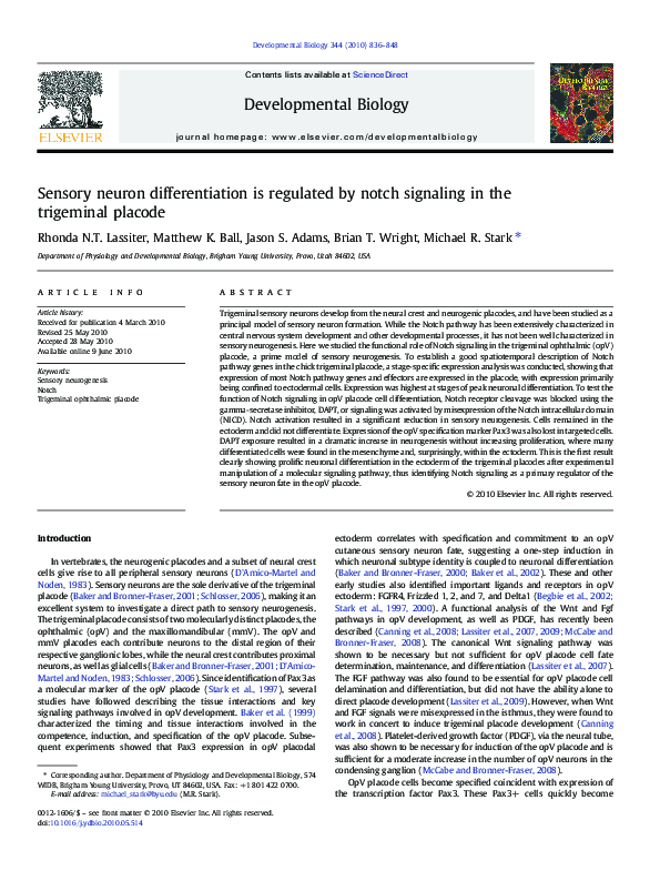 (PDF) Sensory neuron differentiation is regulated by Notch signaling in ...