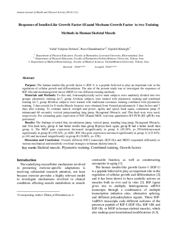 (PDF) Responses of Insulin-Like Growth Factor-1 Eaand Mechano Growth Factor to two Training ...