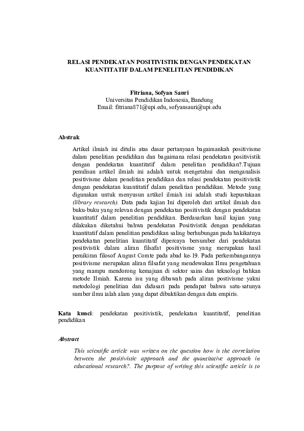 (DOC) RELASI PENDEKATAN POSITIVISTIK DENGAN PENDEKATAN KUANTITATIF DALAM PENELITIAN PENDIDIKAN ...
