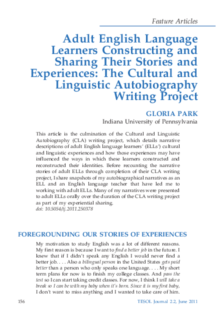 (PDF) Adult English Language Learners Constructing and Sharing Their Stories and Experiences ...