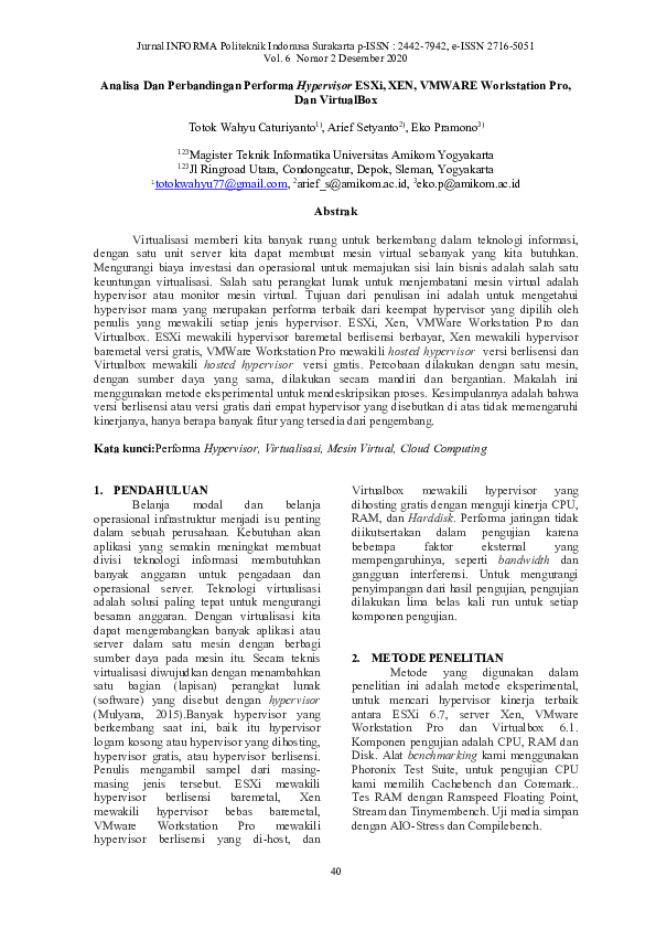 Pdf Analisa Dan Perbandingan Performa Hypervisor Esxi Xen Vmware