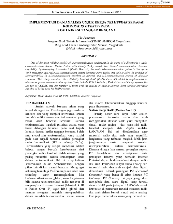 (PDF) Implementasi Dan Analisis Unjuk Kerja Teamspeak Sebagai Roip ...