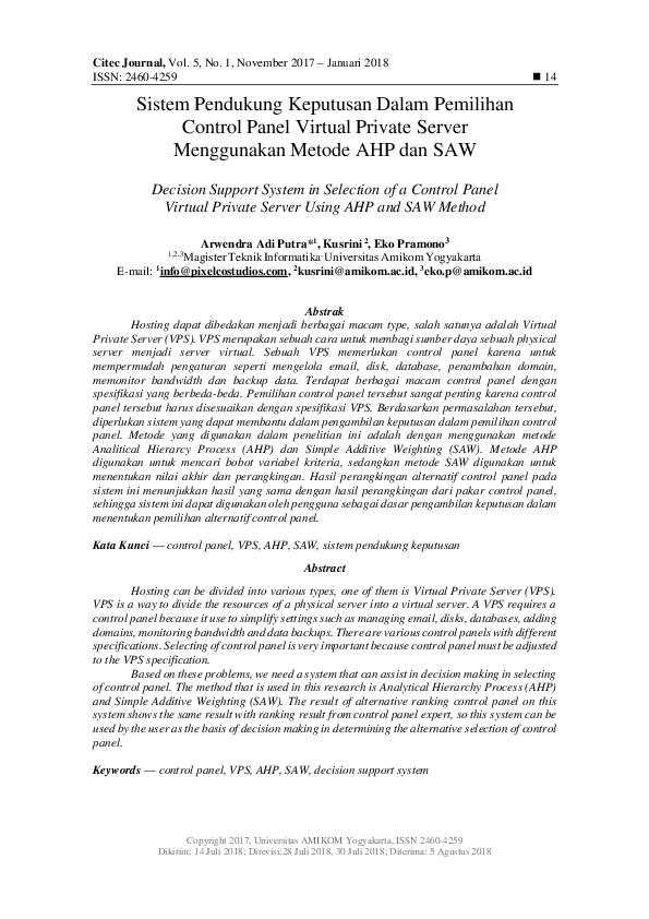 (PDF) Sistem Pendukung Keputusan Dalam Pemilihan Control Panel Virtual Private Server ...
