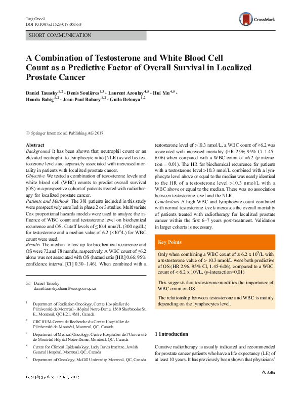 (PDF) A Combination of Testosterone and White Blood Cell Count as a ...