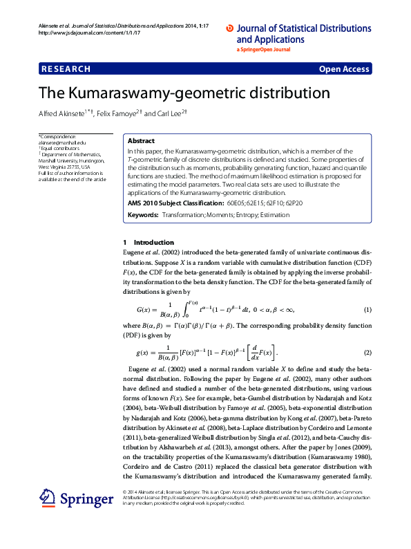 (PDF) The Kumaraswamy-geometric distribution