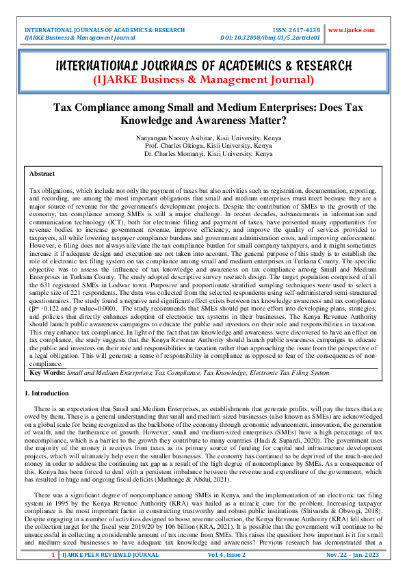 (PDF) Tax Compliance among Small and Medium Enterprises: Does Tax ...