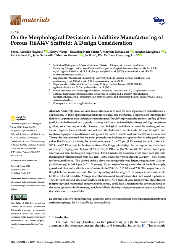 (PDF) On the Morphological Deviation in Additive Manufacturing of Porous Ti6Al4V Scaffold: A ...