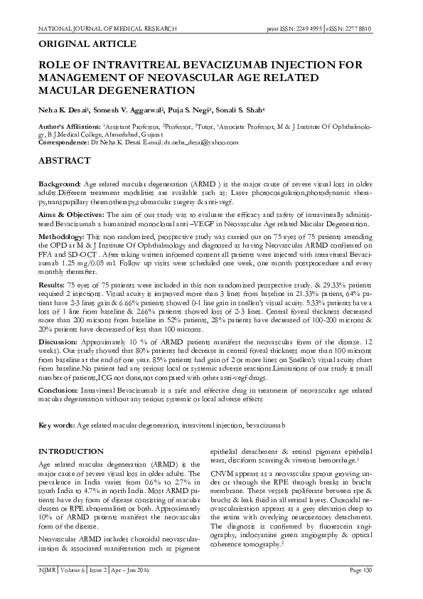 (PDF) Role of intravitreal Bevacizumab Injection for Management of ...