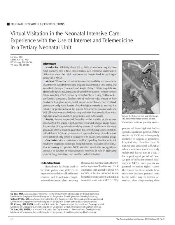(PDF) Virtual Visitation in the Neonatal Intensive Care: Experience ...