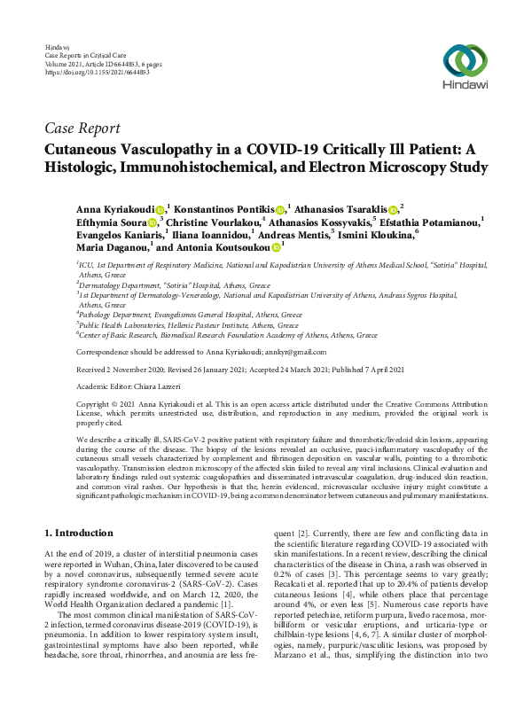(PDF) Cutaneous Vasculopathy in a COVID-19 Critically Ill Patient: A ...