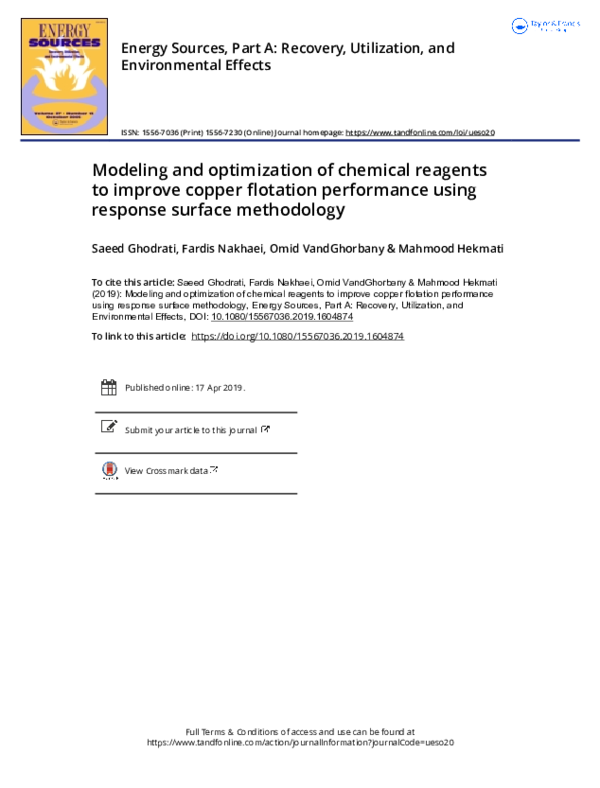 (PDF) Modeling and optimization of chemical reagents to improve copper flotation performance ...