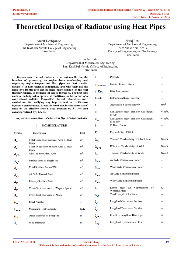 (PDF) Theoretical Design of Radiator using Heat Pipes