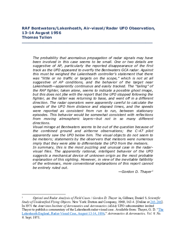 (PDF) RAF Bentwaters/Lakenheath, Air-visual/Radar UFO Observation, 13 ...