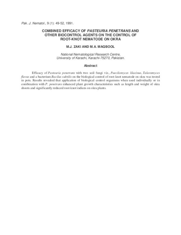 (PDF) Combined efficacy of Pasteuria penetrans and other biocontrol ...