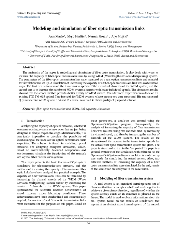 (PDF) Modeling and simulation of fiber optic transmission links