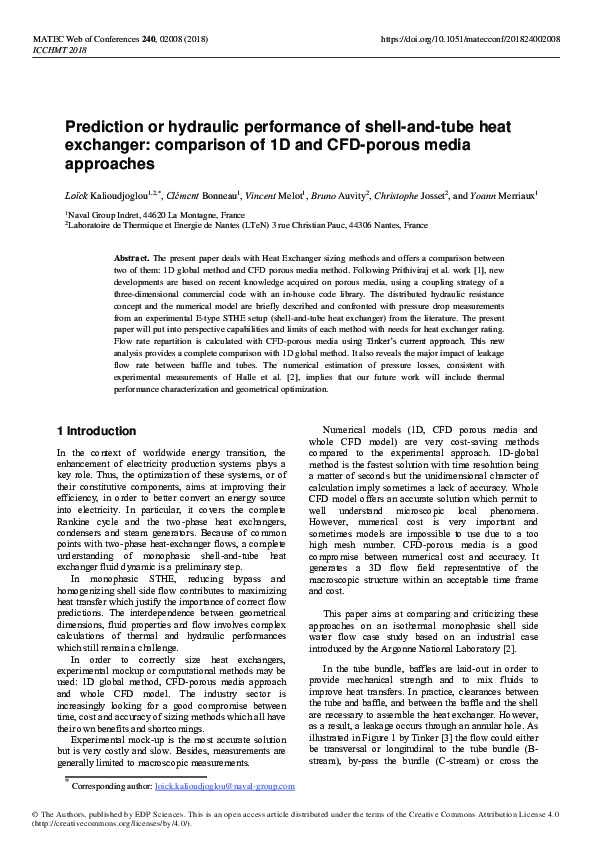 (PDF) Prediction or hydraulic performance of shell-and-tube heat exchanger: comparison of 1D and ...