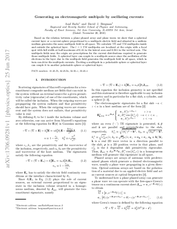 (PDF) Generating an electromagnetic multipole by oscillating currents