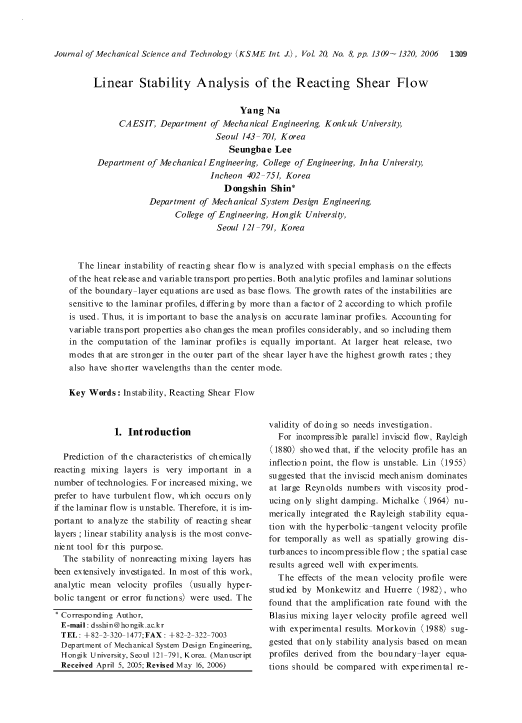 (PDF) Linear stability analysis of the reacting shear flow
