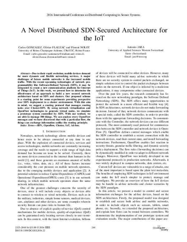 (PDF) A Novel Distributed SDN-Secured Architecture for the IoT