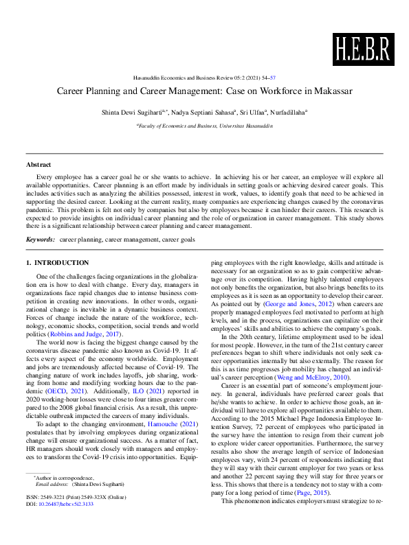 (PDF) Career Planning and Career Management: Case on Workforce in Makassar