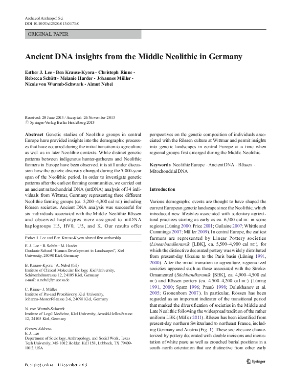 (PDF) Ancient DNA insights from the Middle Neolithic in Germany