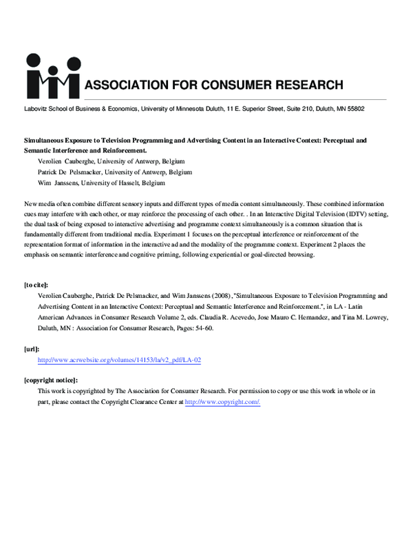 (PDF) Simultaneous exposure to a program and advertising content in an interactive context ...