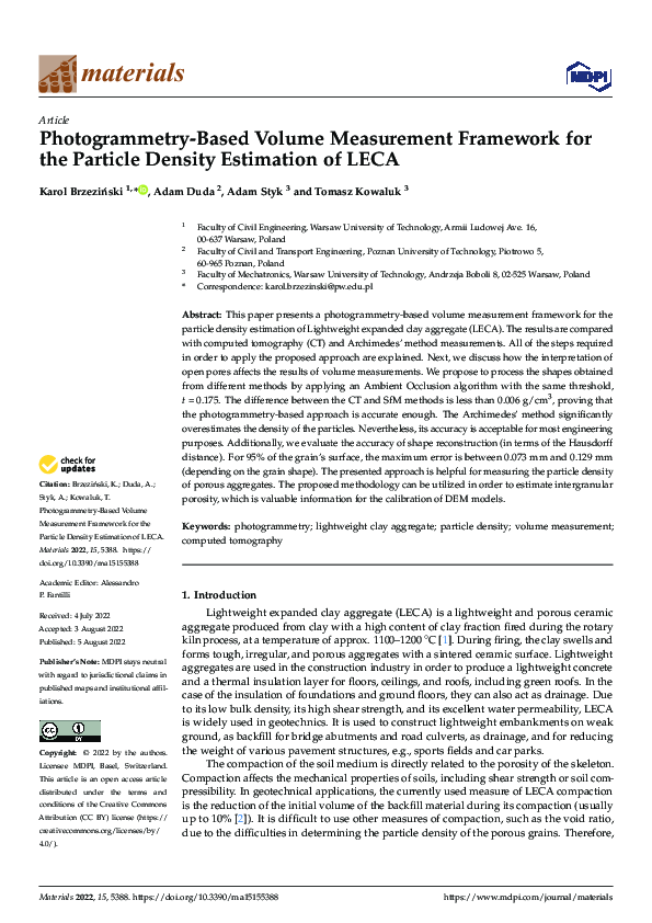 (PDF) Photogrammetry-Based Volume Measurement Framework for the Particle Density Estimation of LECA