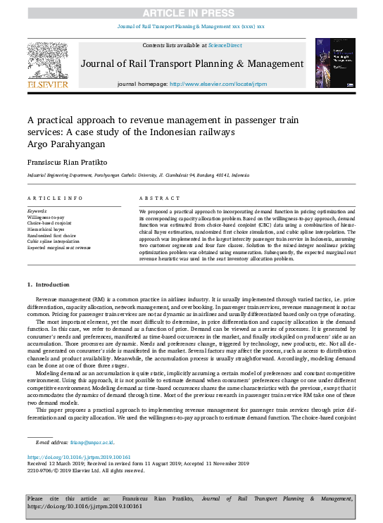 (PDF) A practical approach to revenue management in passenger train ...