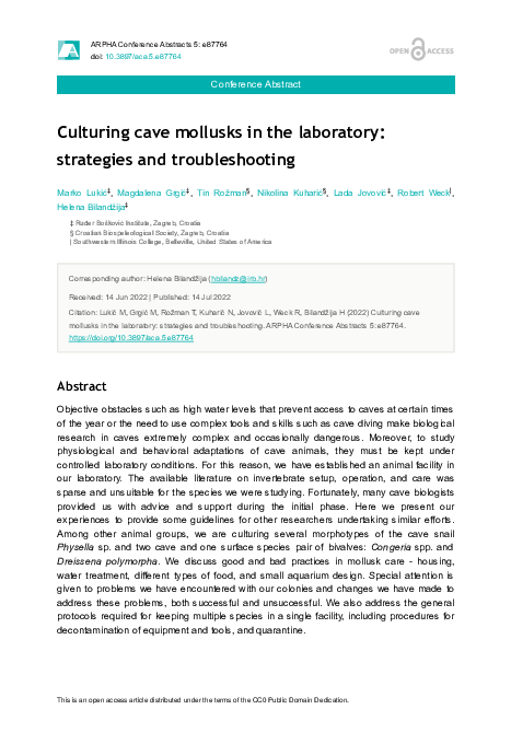 (PDF) Culturing cave mollusks in the laboratory: strategies and ...