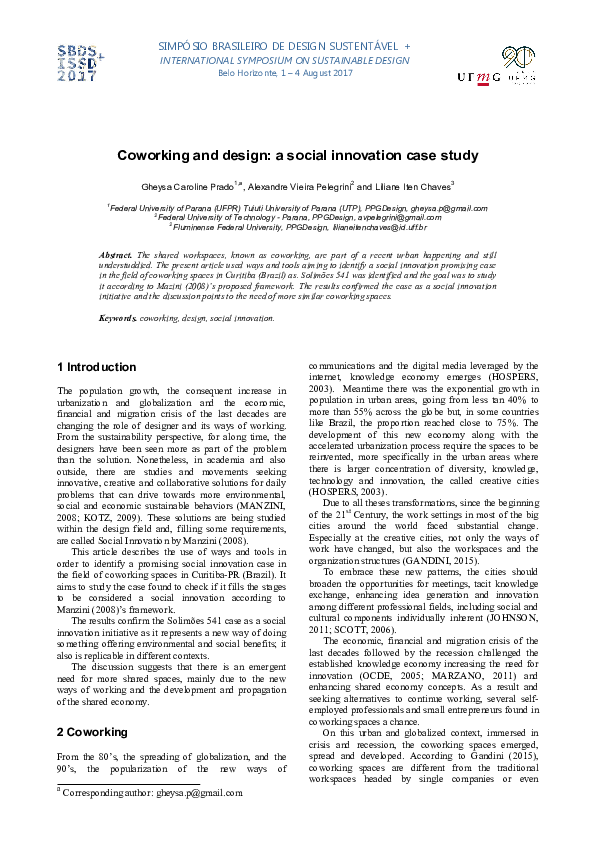(PDF) Coworking and design: a social innovation case study