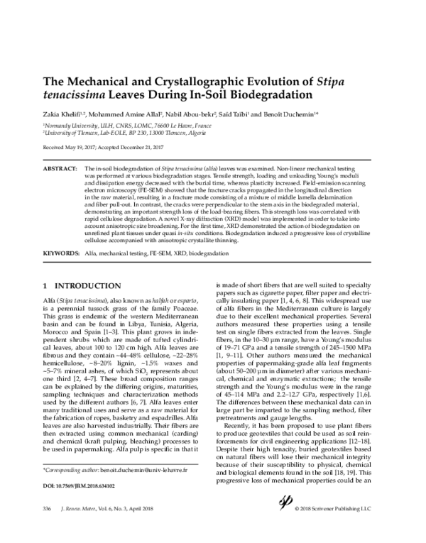 (PDF) The Mechanical and Crystallographic Evolution of Stipa ...