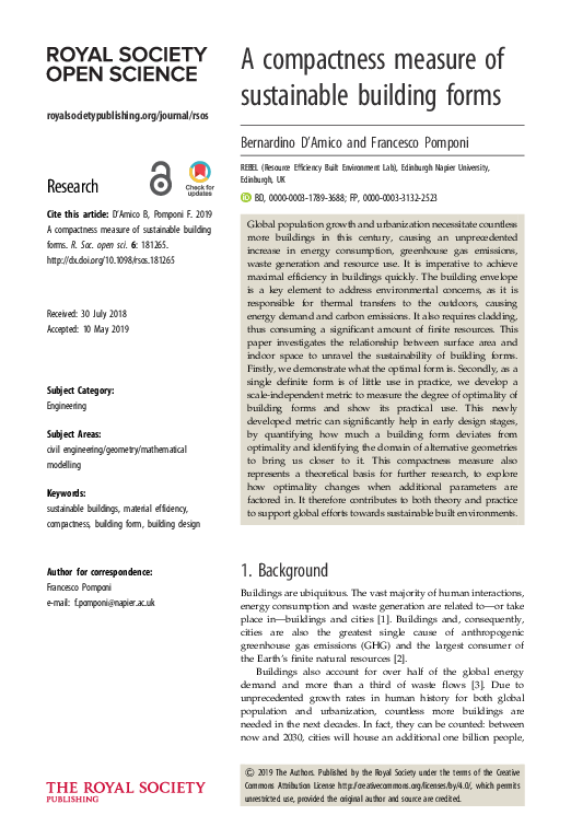 Pdf A Compactness Measure Of Sustainable Building Forms