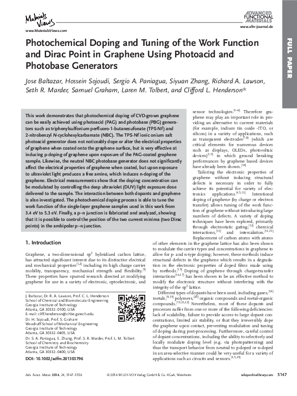 (PDF) Photochemical Doping and Tuning of the Work Function and Dirac ...