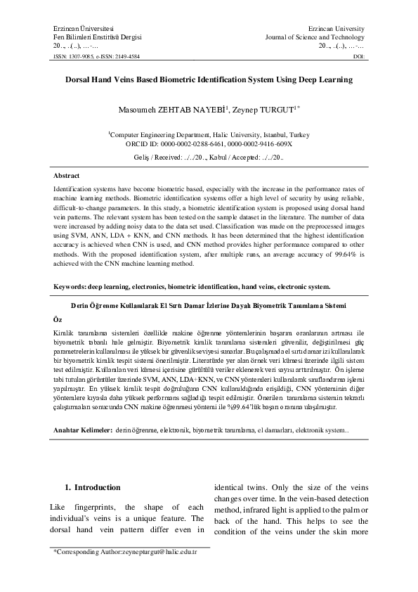Pdf Dorsal Hand Veins Based Biometric Identification System Using Deep Learning 
