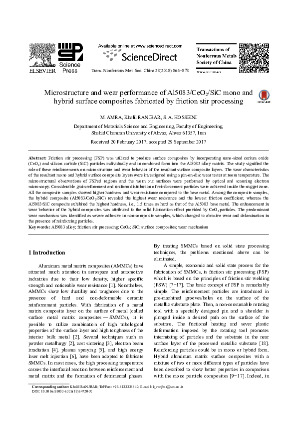 Pdf Microstructure And Wear Performance Of Al5083 Ceo2 Sic Mono And Hybrid Surface Composites