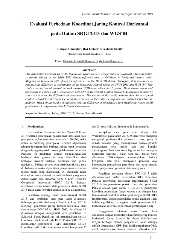 (PDF) Evaluasi Perbedaan Koordinat Jaring Kontrol Horizontal pada Datum ...