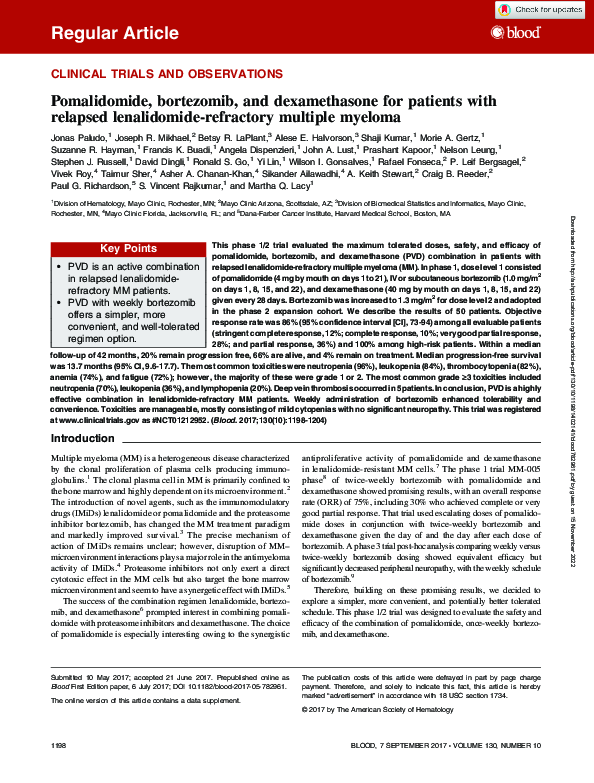 (PDF) Pomalidomide, Bortezomib and Dexamethasone (PVD) for Patients with Relapsed, Lenalidomide ...