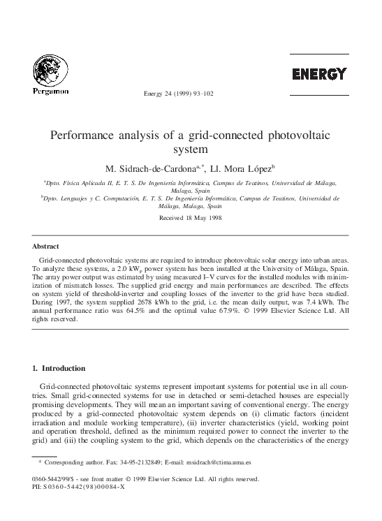 (PDF) Performance analysis of a grid-connected photovoltaic system