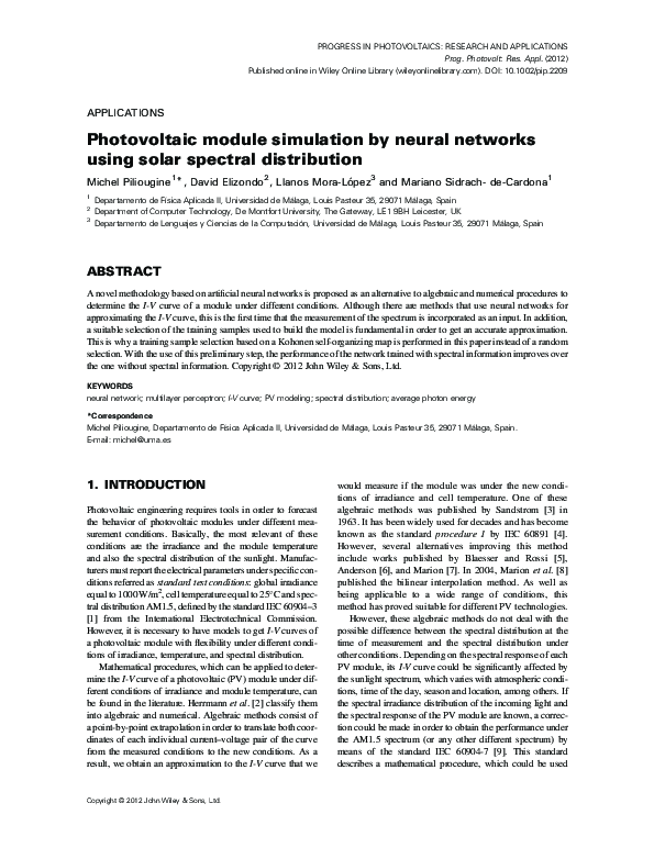 (PDF) Photovoltaic module simulation by neural networks using solar spectral distribution ...