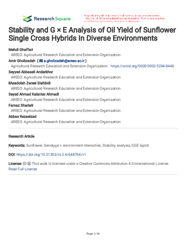 (PDF) Stability and G × E Analysis of Oil Yield of Sunflower Single ...