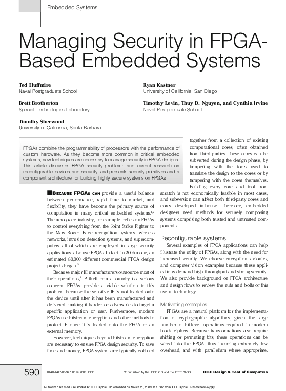 (PDF) Managing Security in FPGA-Based Embedded Systems