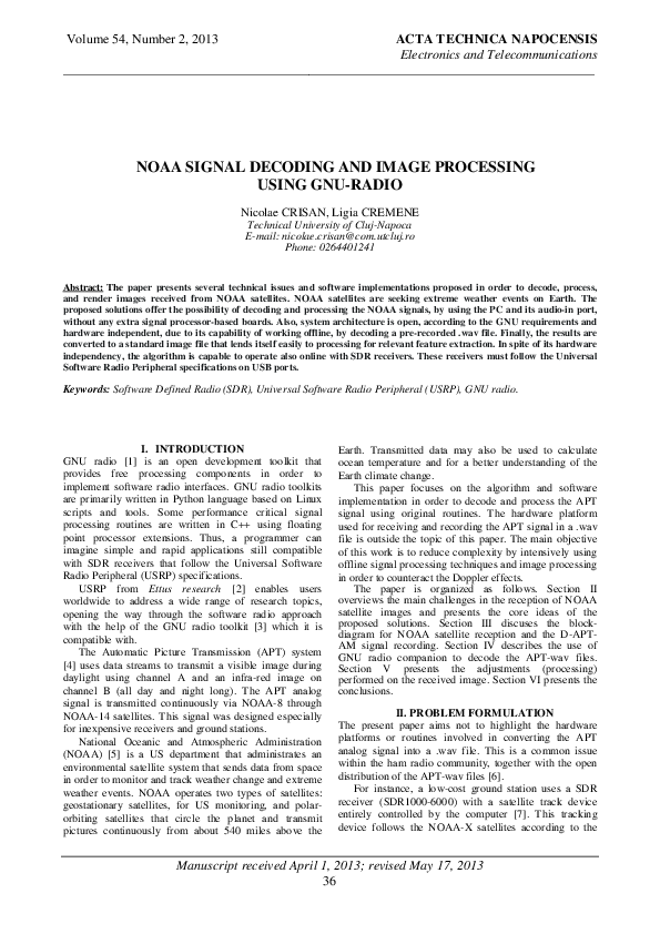 Pdf Noaa Signal Decoding And Image Processing Using Gnu Radio