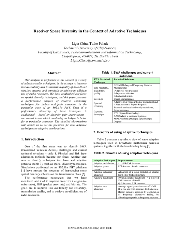 (PDF) Receiver Space Diversity in the Context of Adaptive Techniques ...