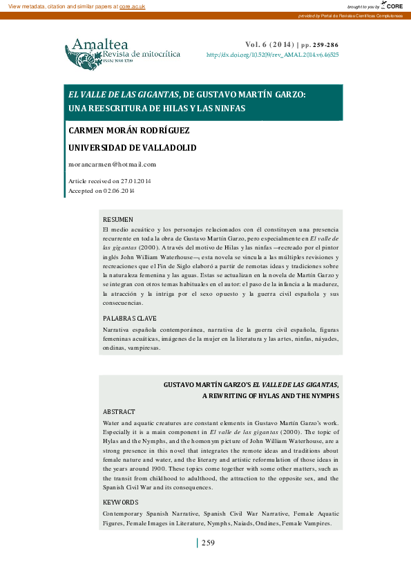 (PDF) “El valle de las gigantas", de Gustavo Martín Garzo: una ...