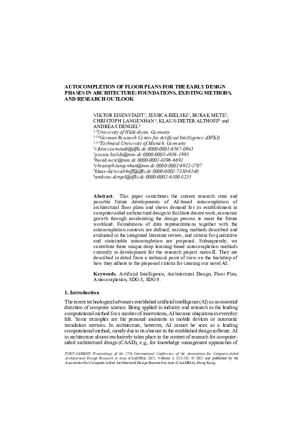 (PDF) Autocompletion of Floor Plans for the Early Design Phase in Architecture: Foundations ...